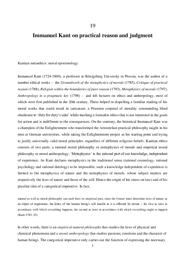 (PDF) Immanuel Kant on practical reason and judgment
