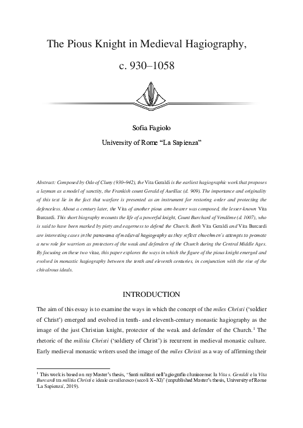 (PDF) The Pious Knight in Medieval Hagiography, c. 930–1058