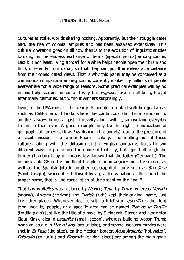 (PDF) LINGUISTIC CHALLENGES