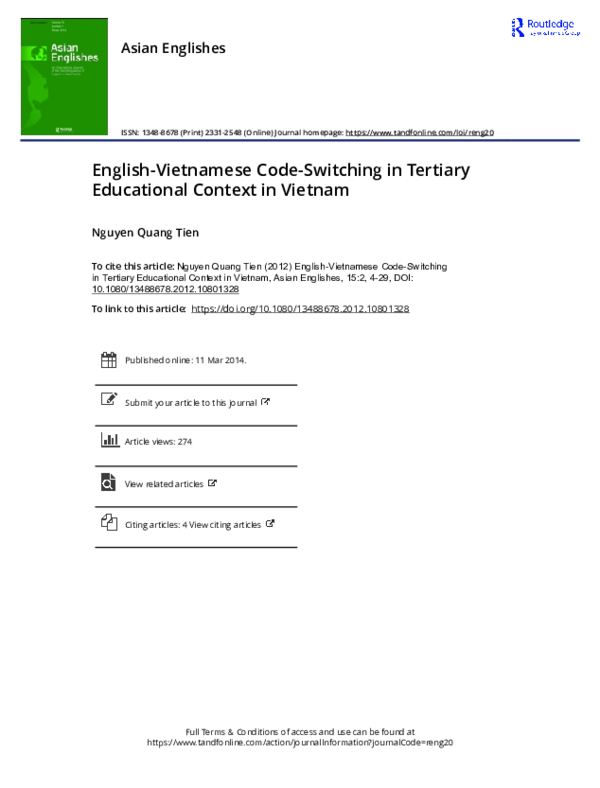 (PDF) Asian Englishes English-Vietnamese Code-Switching in Tertiary Educational Context in ...