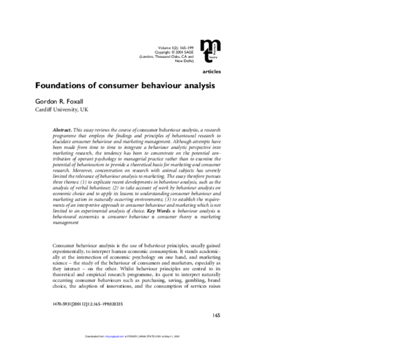 (PDF) Foundations of consumer behaviour analysis