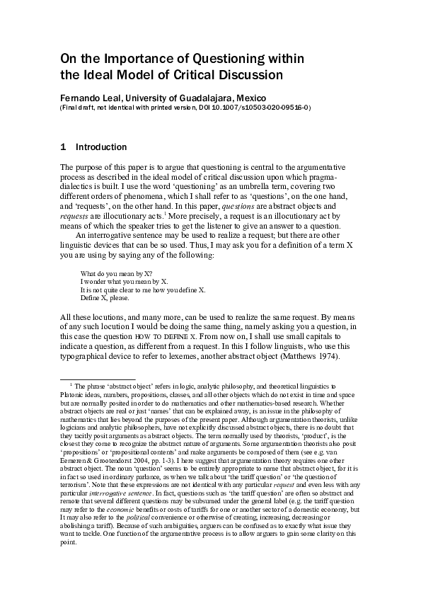 (DOC) On the Importance of Questioning Within the Ideal Model of ...