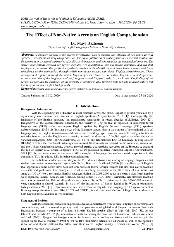 (PDF) The Effect of Non-Native Accents on English Comprehension