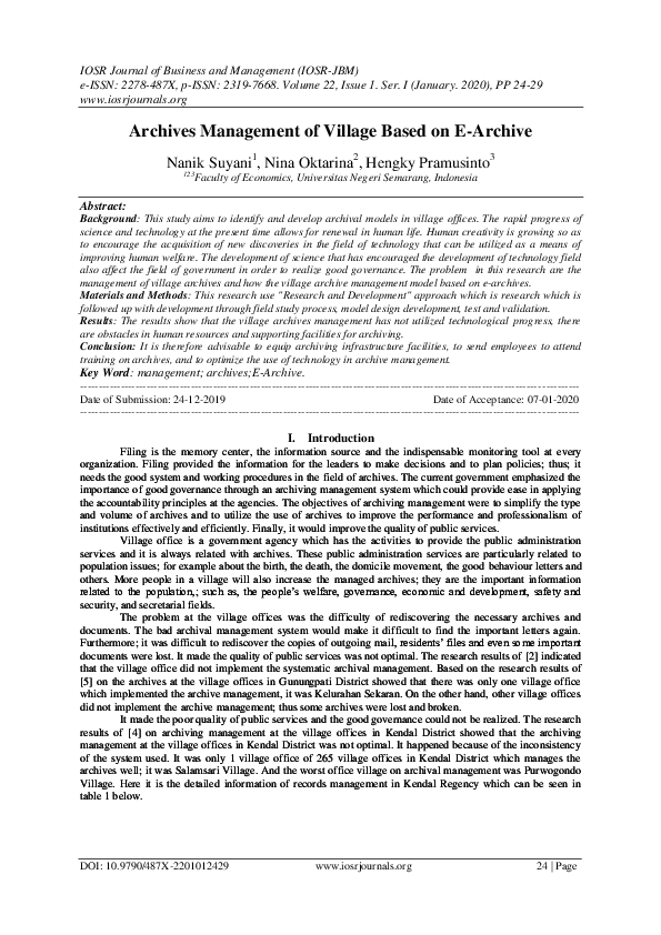 (PDF) Archives Management of Village Based on E-Archive