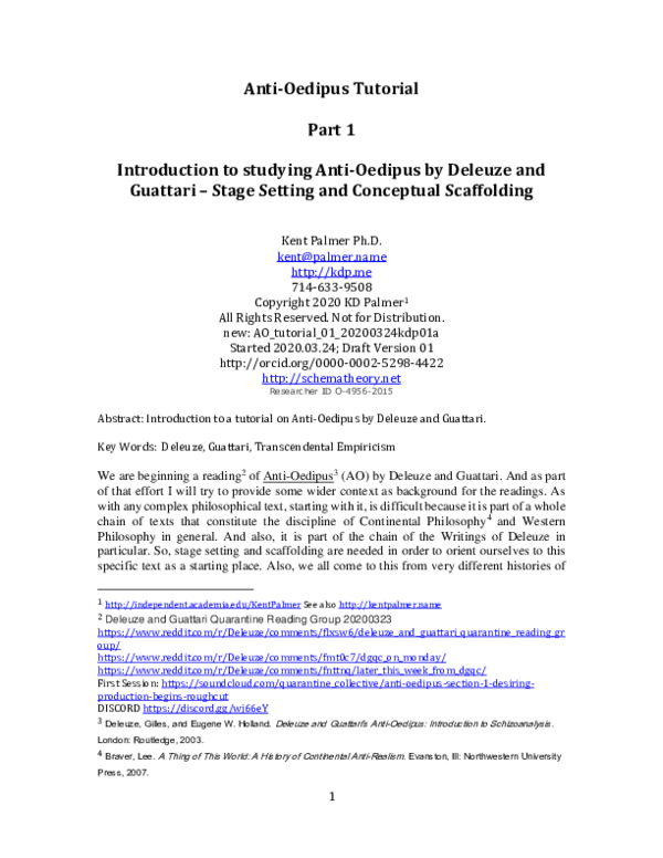 (PDF) Anti-Oedipus Tutorial Part 1: Introduction to studying Anti ...