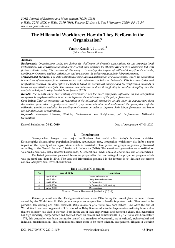 (PDF) The Millennial Workforce: How do They Perform in the Organization