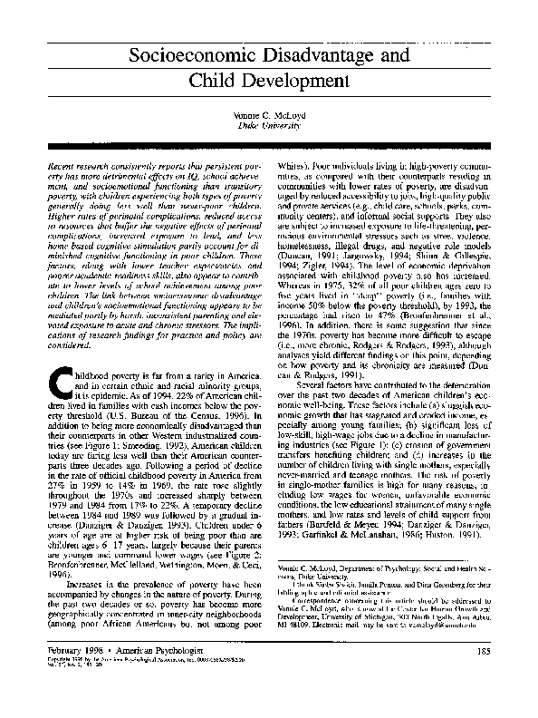 (PDF) Socioeconomic disadvantage and child development.