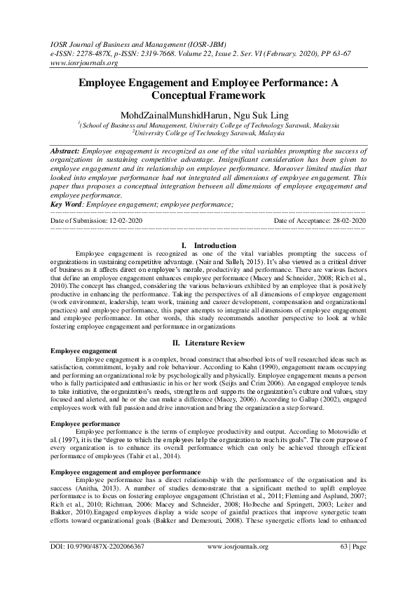 (PDF) Employee Engagement and Employee Performance: A Conceptual Framework