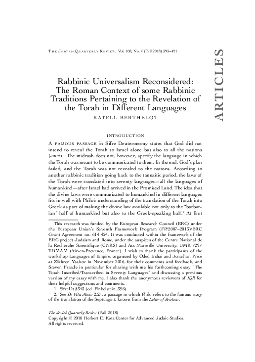(PDF) “Rabbinic Universalism Reconsidered: The Roman Context of some ...