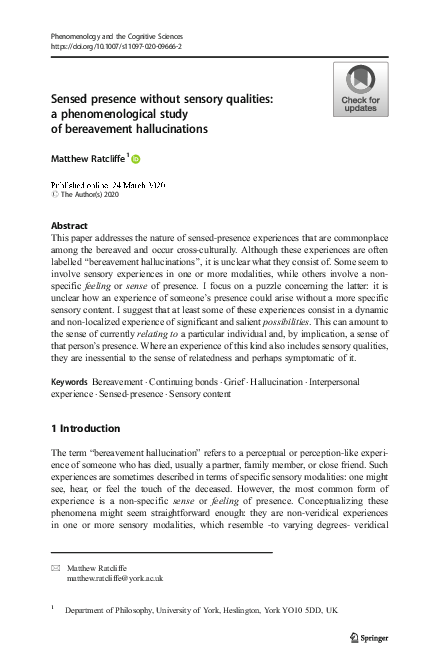 (PDF) Sensed Presence without Sensory Qualities: A Phenomenological ...