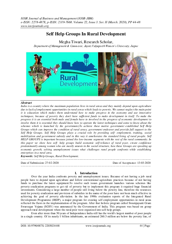 (PDF) Self Help Groups In Rural Development