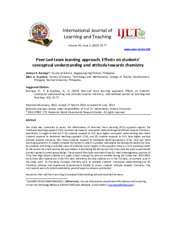 (PDF) Peer-Led team learning approach: Effects on students' conceptual ...