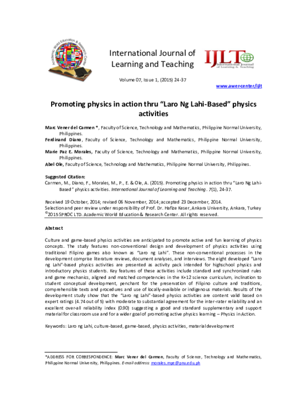 (PDF) Laro Ng Lahi-Based" physics activities