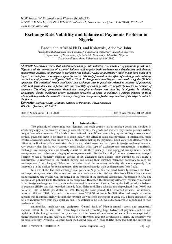 (PDF) Exchange Rate Volatility and balance of Payments Problem in Nigeria