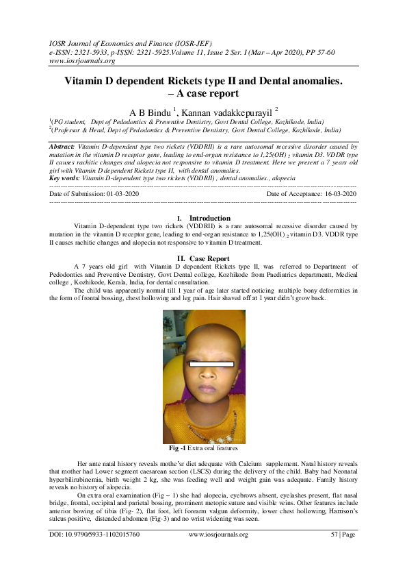 (PDF) Vitamin D dependent Rickets type II and Dental anomalies. -A case ...
