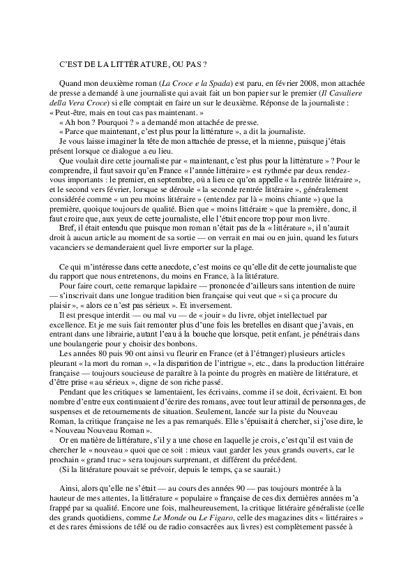 cours de critique littéraire