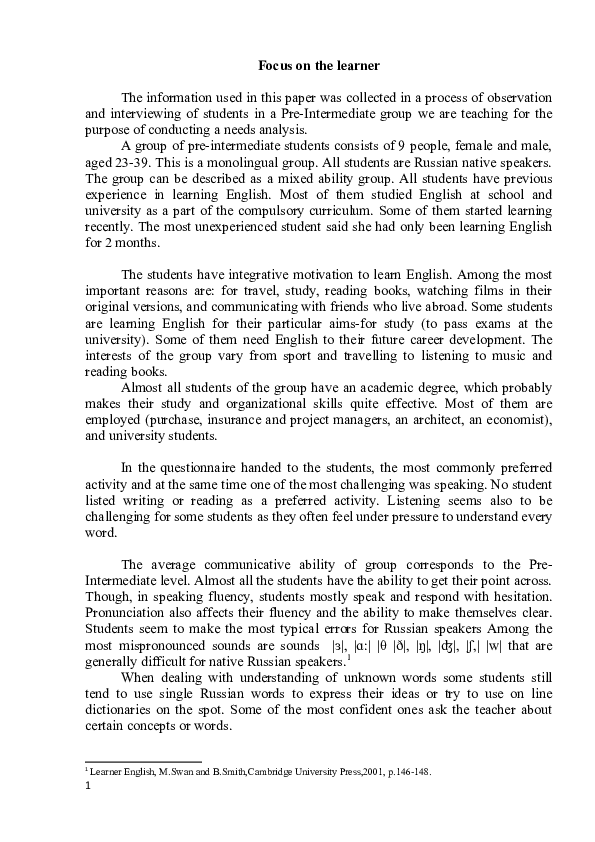 (DOC) Focus on the learner CELTA