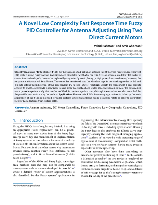 (PDF) A Novel Low Complexity Fast Response Time Fuzzy PID Controller for Antenna Adjusting Using ...