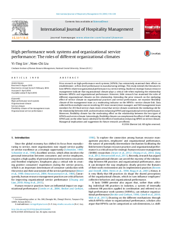 (PDF) High performance work systems and organizational service ...