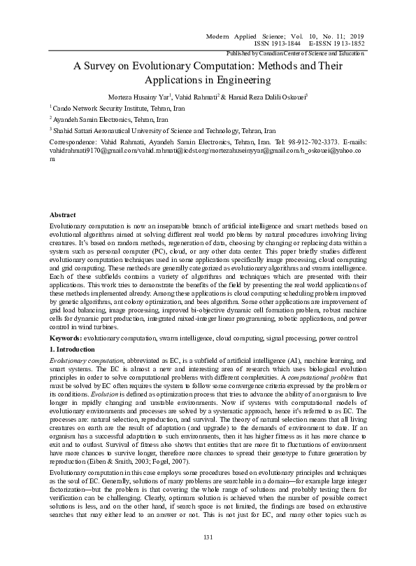Pdf A Survey On Evolutionary Computation Methods And Their Applications In Engineering