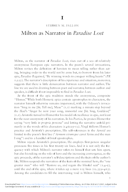 (PDF) "Milton as Narrator in Paradise Lost"