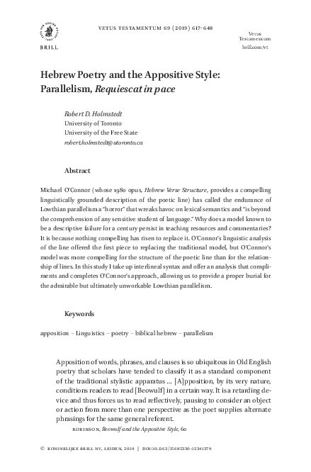 (PDF) Hebrew Poetry and the Appositive Style: Parallelism, Requiescat ...