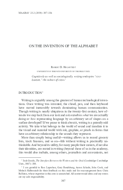 (PDF) On the Invention of the Alphabet