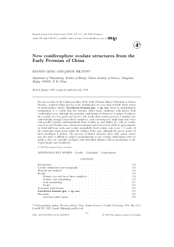(PDF) New coniferophyte ovulate structures from the Early Permian of China