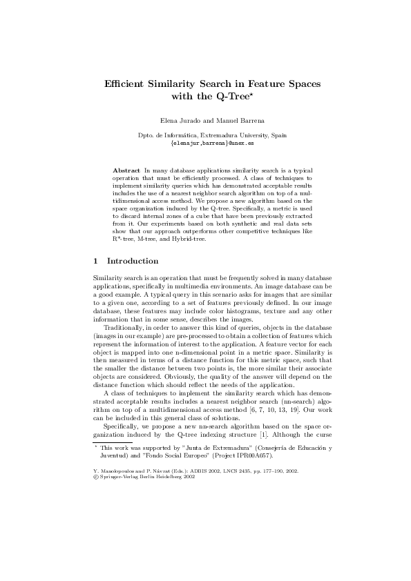 (PDF) Efficient Similarity Search in Feature Spaces with the Q-Tree