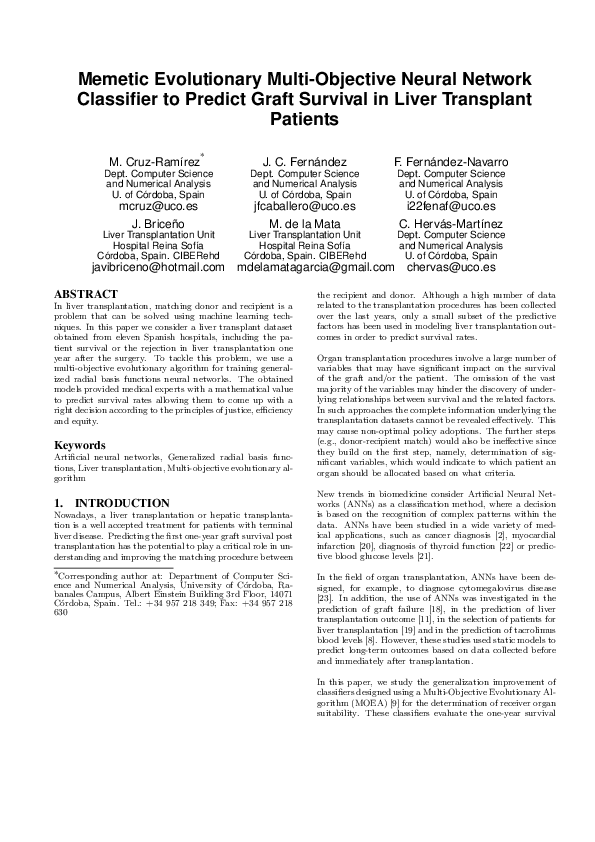 (PDF) Memetic evolutionary multi-objective neural network classifier to predict graft survival ...