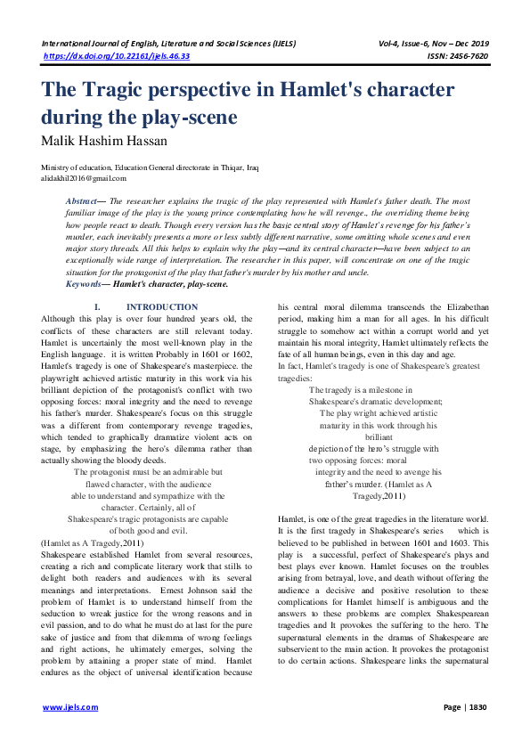 (PDF) The Tragic perspective in Hamlet's character during the play-scene
