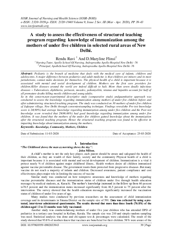 (PDF) A study to assess the effectiveness of structured teaching program regarding knowledge of ...