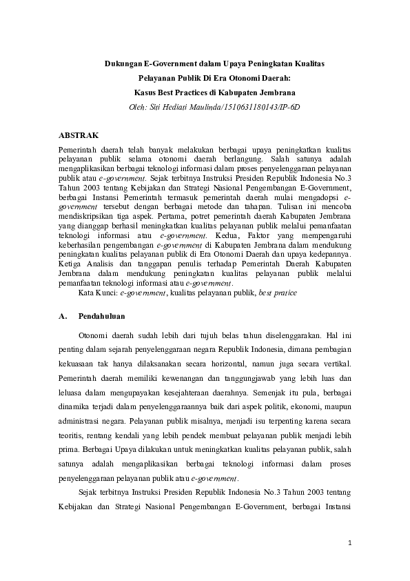(DOC) Paper Dukungan E-Government Dalam Upaya Peningkatan Kualitas Pelayanan Publik Di Era ...