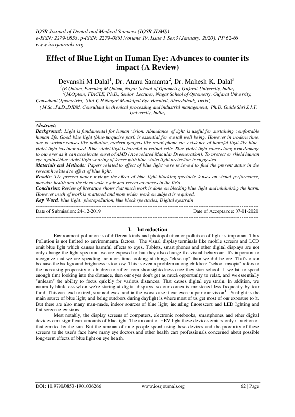 (PDF) Effect of Blue Light on Human Eye: Advances to counter its impact ...