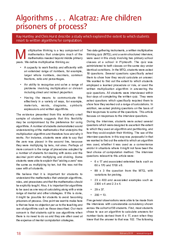 (PDF) Algorithms Alcatraz Are children prisoners of process | Ray ...