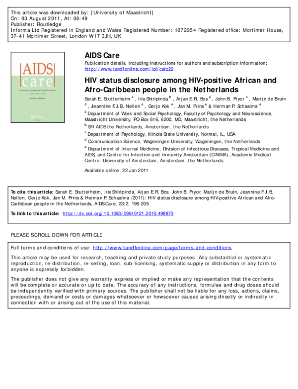 (PDF) HIV status disclosure among HIV-positive African and Afro ...