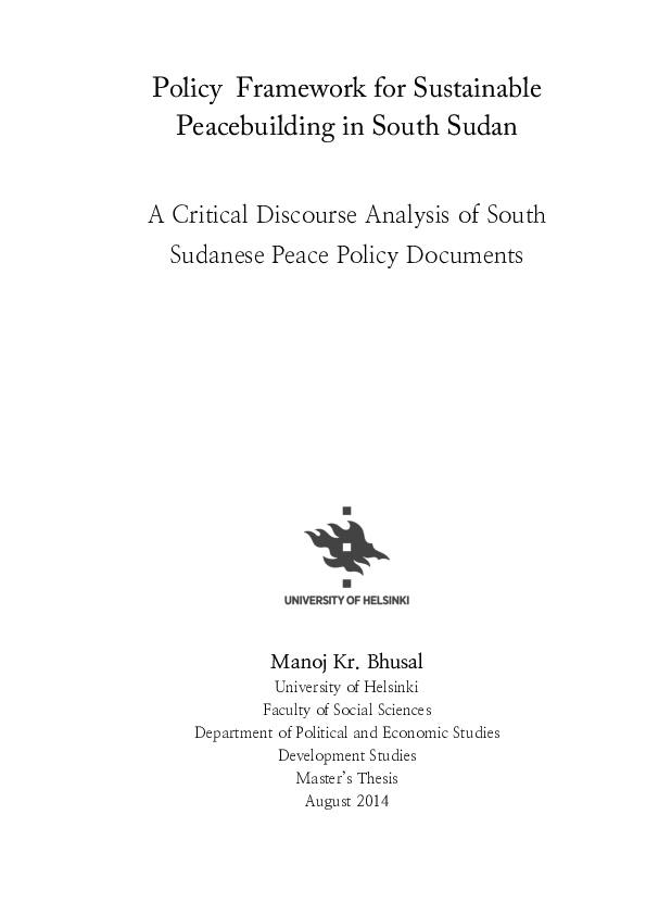 (PDF) Policy Framework for Sustainable Peacebuilding in South Sudan A ...