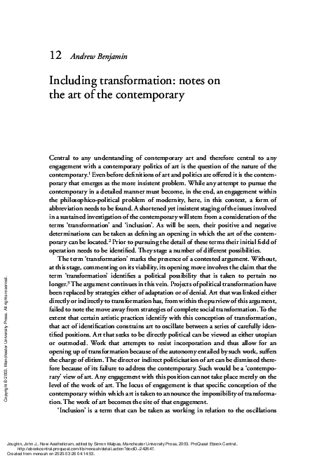 (PDF) Including transformation notes on the art of the contemporary