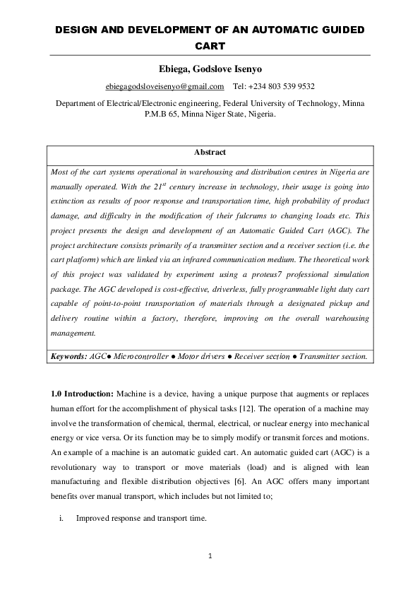 (PDF) DESIGN AND DEVELOPMENT OF AN AUTOMATIC GUIDED CART Ebiega ...