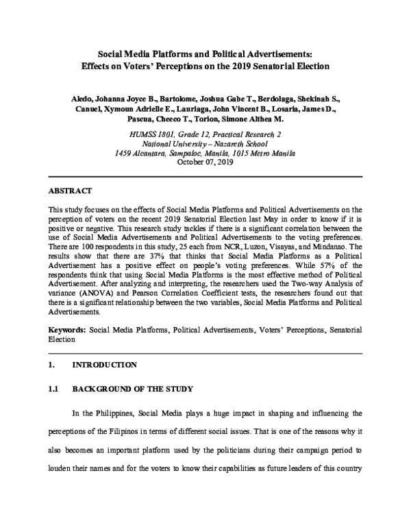 (DOC) Social Media Platforms and Political Advertisements: Effects on ...