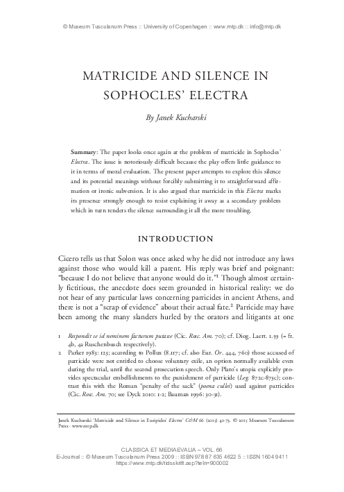 (PDF) Matricide and Silence in Sophocles’ Electra