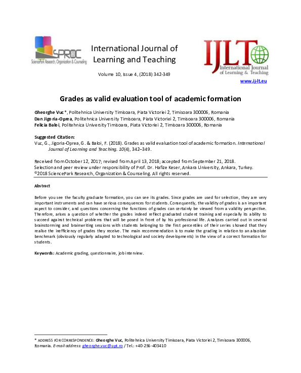 (PDF) Grades as valid evaluation tool of academic formation