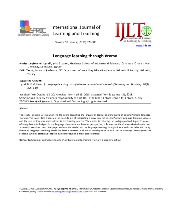 (PDF) Language learning through drama