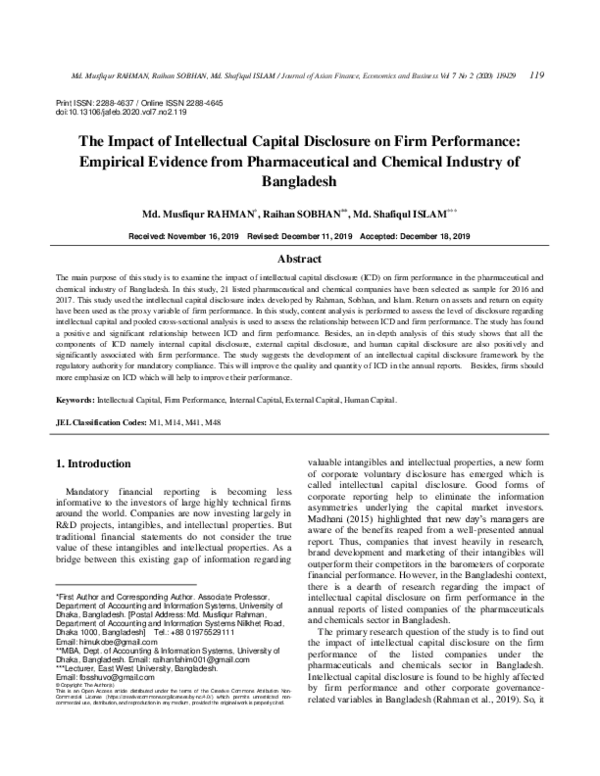 (PDF) The Impact of Intellectual Capital Disclosure on Firm Performance: Empirical Evidence from ...