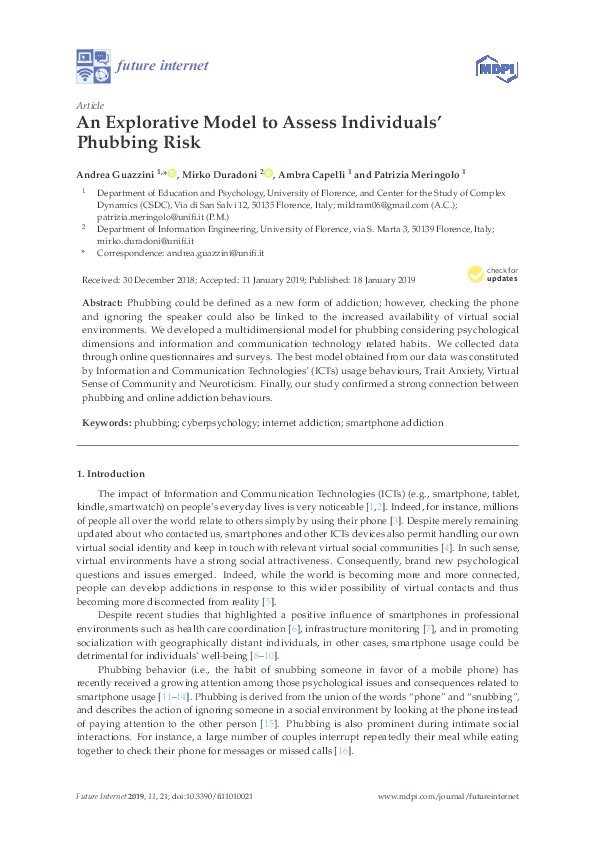 (PDF) An Explorative Model to Assess Individuals' Phubbing Risk