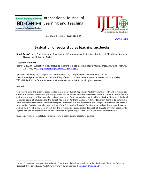 (PDF) Evaluation of social studies teaching textbooks