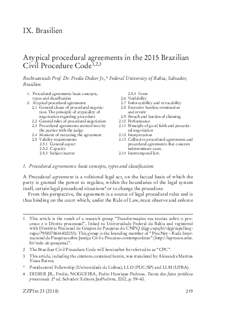 (PDF) Atypical procedural agreements in the 2015 Brazilian Civil ...