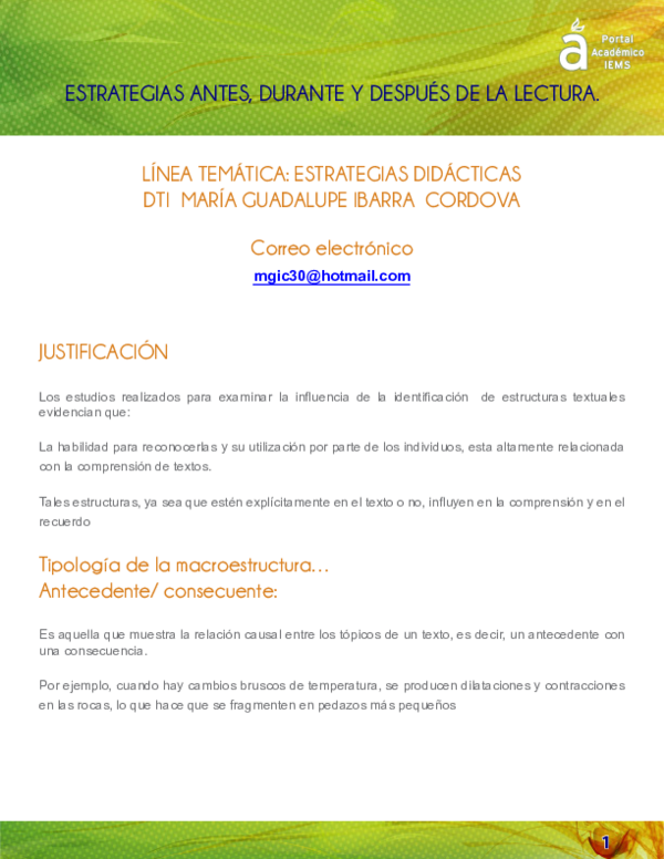 (PDF) ESTRATEGIAS ANTES, DURANTE Y DESPUÉS DE LA LECTURA. LÍNEA ...