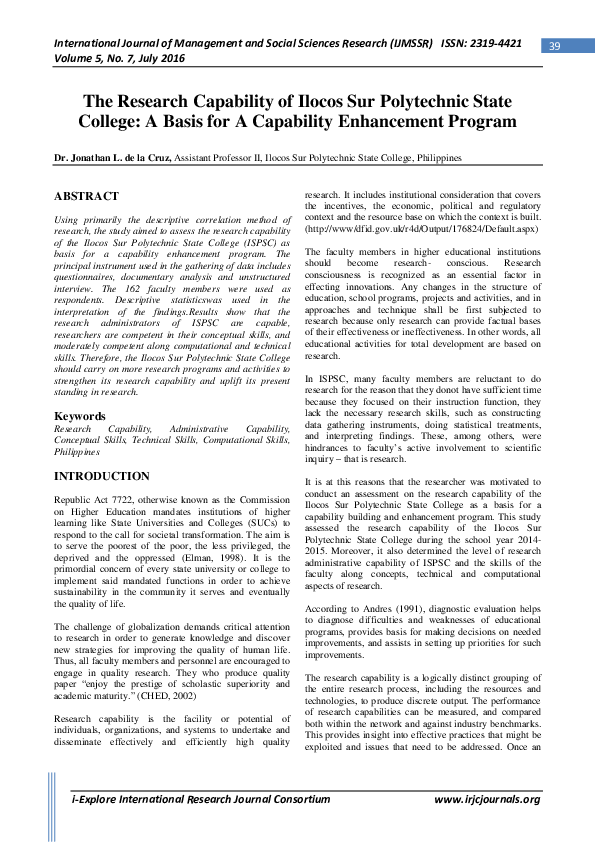 (PDF) The Research Capability of Ilocos Sur Polytechnic State College ...