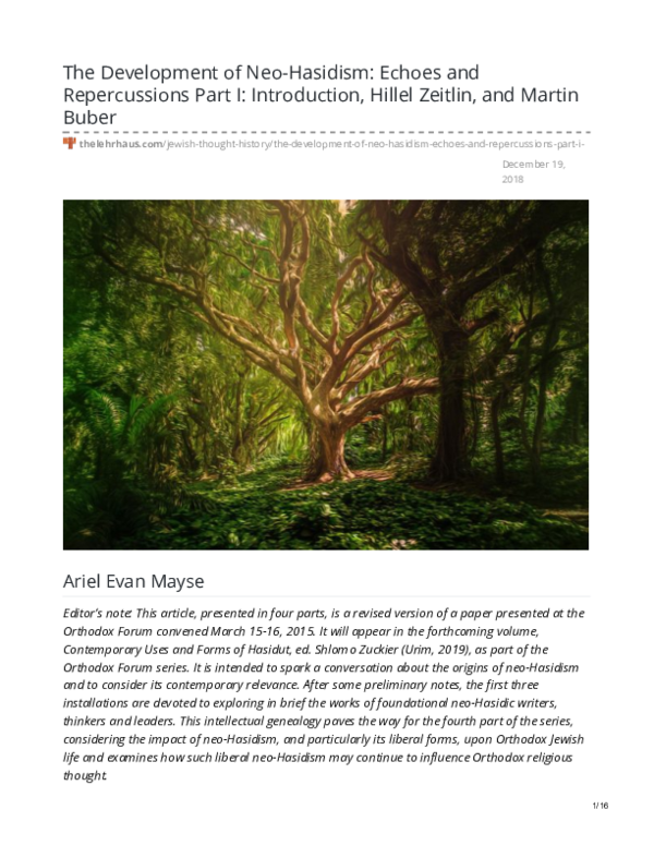 (PDF) The Development of Neo-Hasidism: Echoes and Repercussions